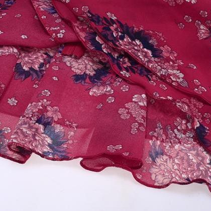 Sleeveless Strap Floral Ruffles Hem Chiffon Pleated Dress on Luulla