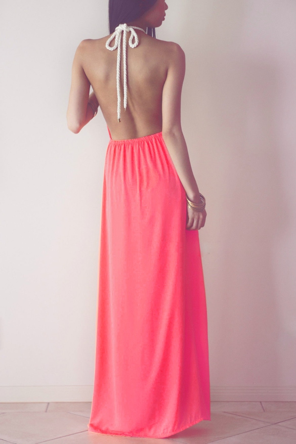 Pink Halter Backless Sleeveless Maxi on Luulla