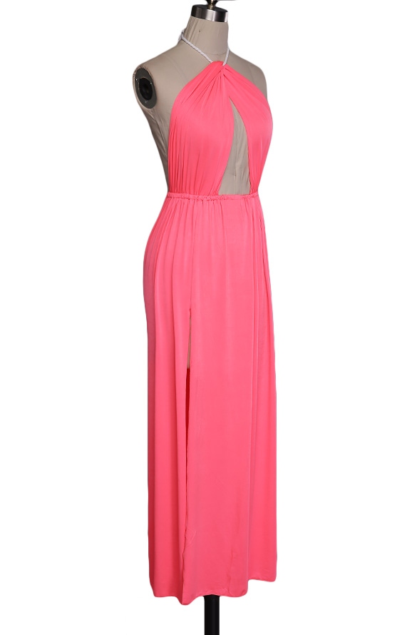 Pink Halter Backless Sleeveless Maxi on Luulla