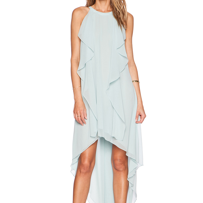 Draped Ruffles Irregular Hem Chiffon Dress on Luulla