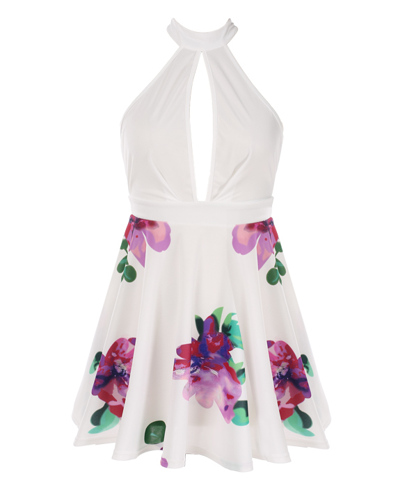 Sexy Hollow Out High Waist Floral A Line Dress On Luulla