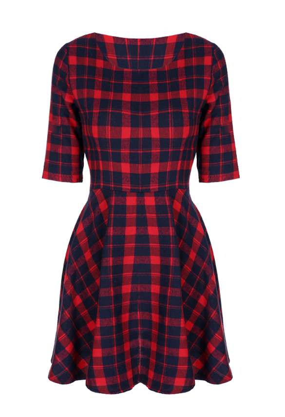 3/4 Sleeve Plaid Print Dress on Luulla